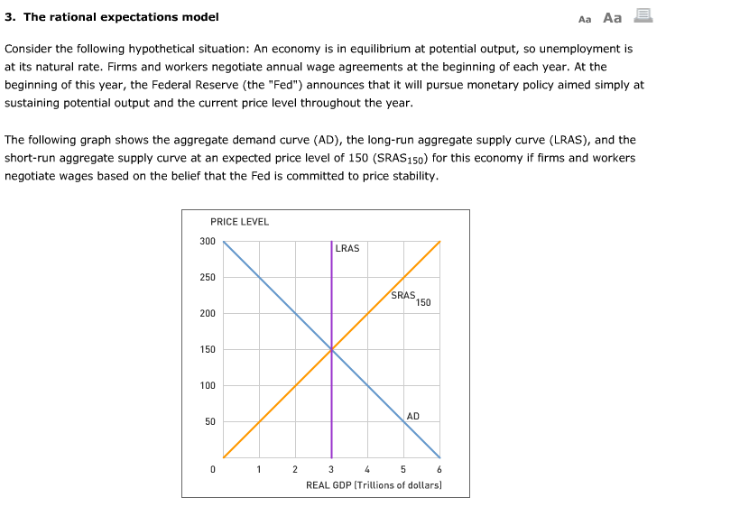 Solved 3. The rational expectations model Aa Aa Consider the | Chegg.com