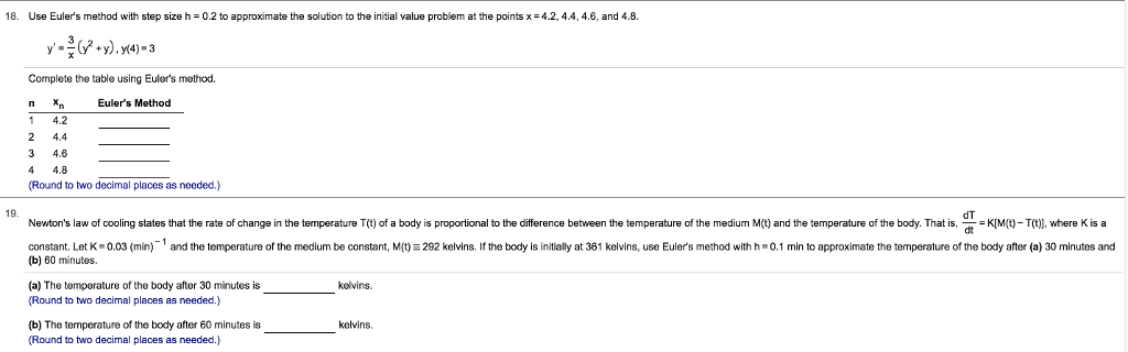 Solved 18. Use Euler's method with step size h = 0.2 to | Chegg.com
