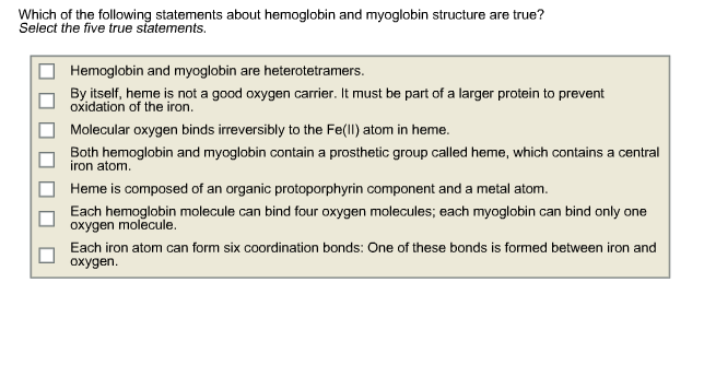 Solved Which of the following statements about hemoglobin | Chegg.com