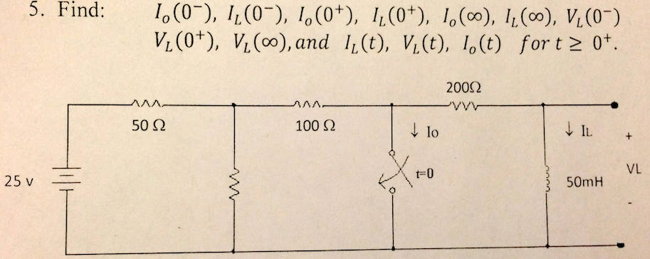 Solved Find i0(0-), iL(0-), i0(0+), | Chegg.com
