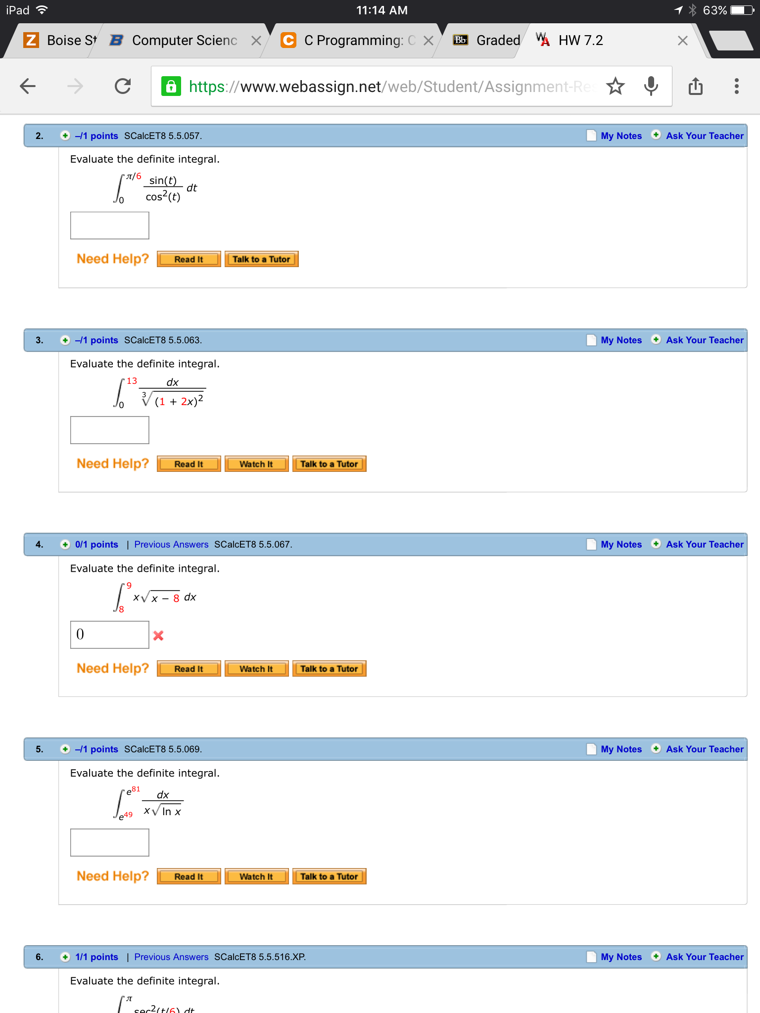 Solved Evaluate the definite integral. Integral^pi/6_0 | Chegg.com