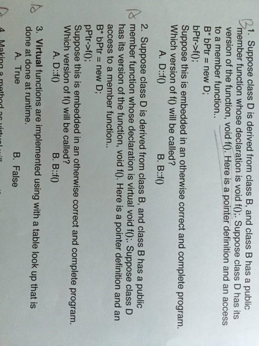 Solved 1 Suppose Class D Is Derived From Class B And Class 1488