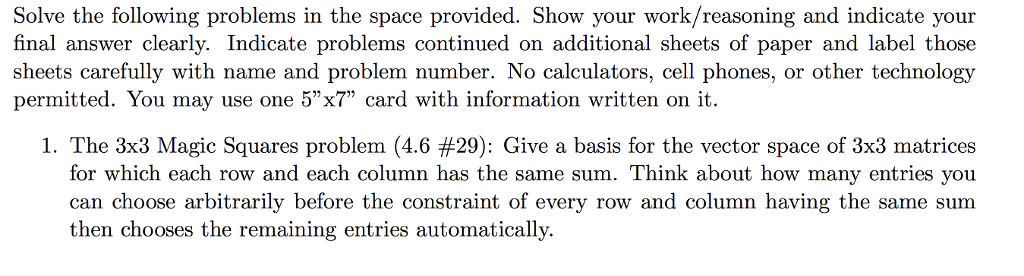 Solved Solve the following problems in the space provided. | Chegg.com