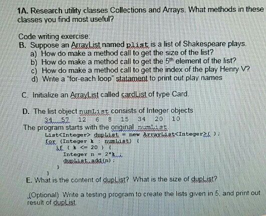 Solved 1A. Research utility classes Collections and Arrays. | Chegg.com