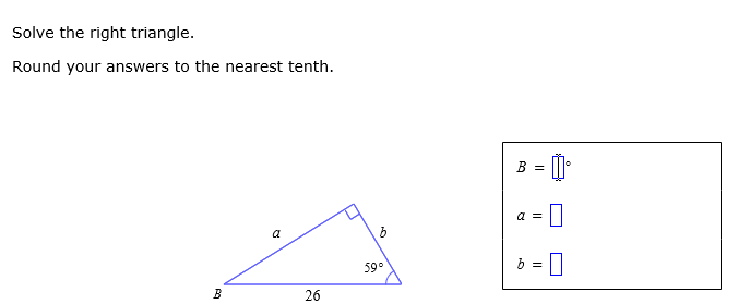 Solved Solve the right triangle. Round your answers to the | Chegg.com