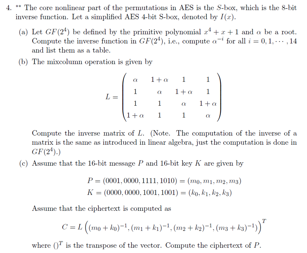 4. ** The core nonlinear part of the permutations in | Chegg.com