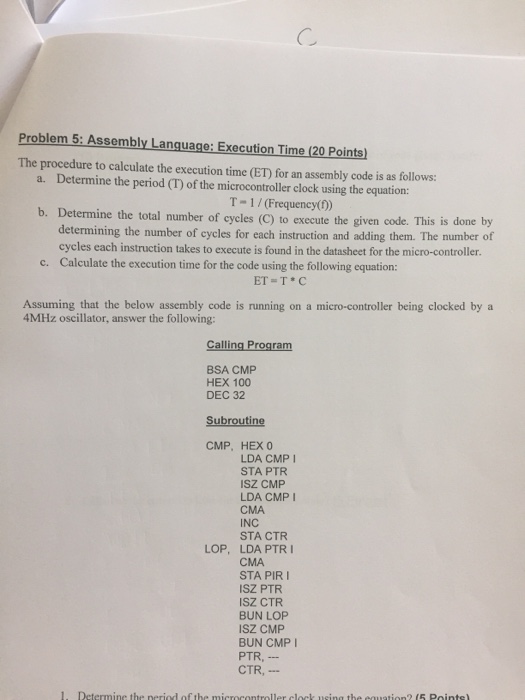  Solved Procedure Calculate Execution Time Et Assembly Code Follows