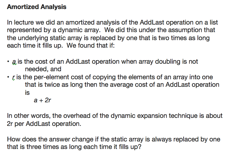 Solved In lecture we did an amortized analysis of the | Chegg.com