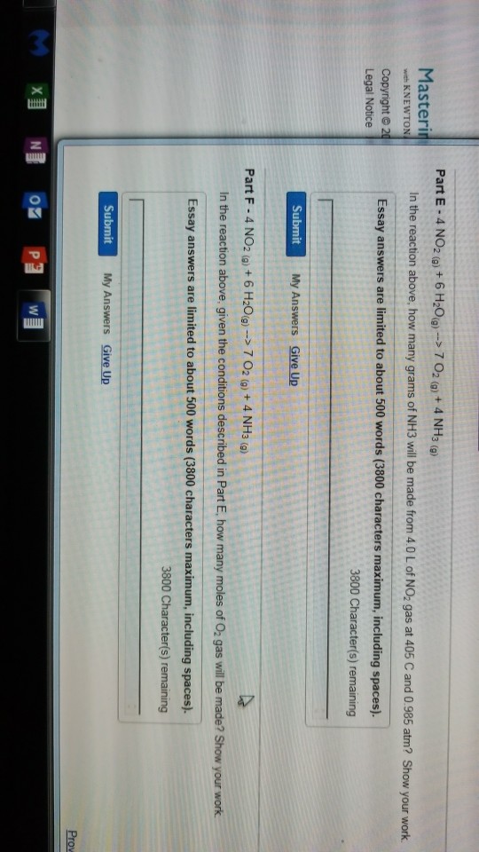Solved Part E-4 NO2 ()+ 6 H20)702 )+ 4 NH3 a) Masteri In the | Chegg.com