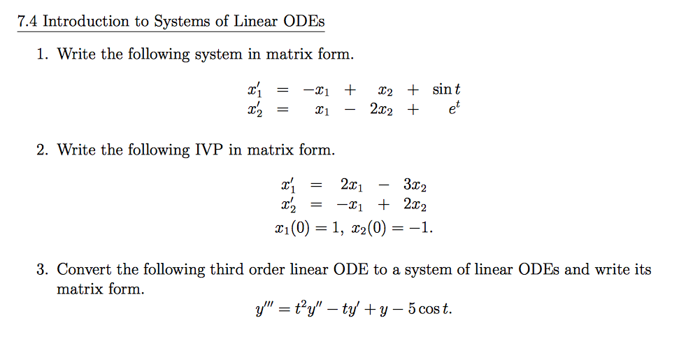Solved Write the following system in matrix form. x prime_1 | Chegg.com
