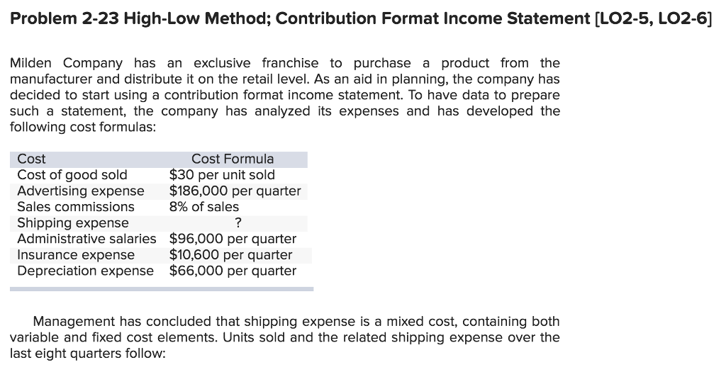 Solved Problem 2-23 High-Low Method; Contribution Format | Chegg.com