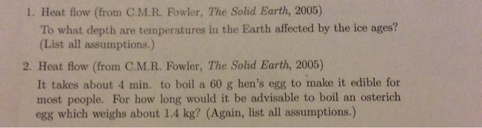 Solved Heat How (from C M R. Fowler, The Solid Earth, 2005) | Chegg.com