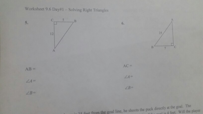 Solved worksheet 9.6 Day#1-Solving Right Triangles 5. 6. 12 | Chegg.com