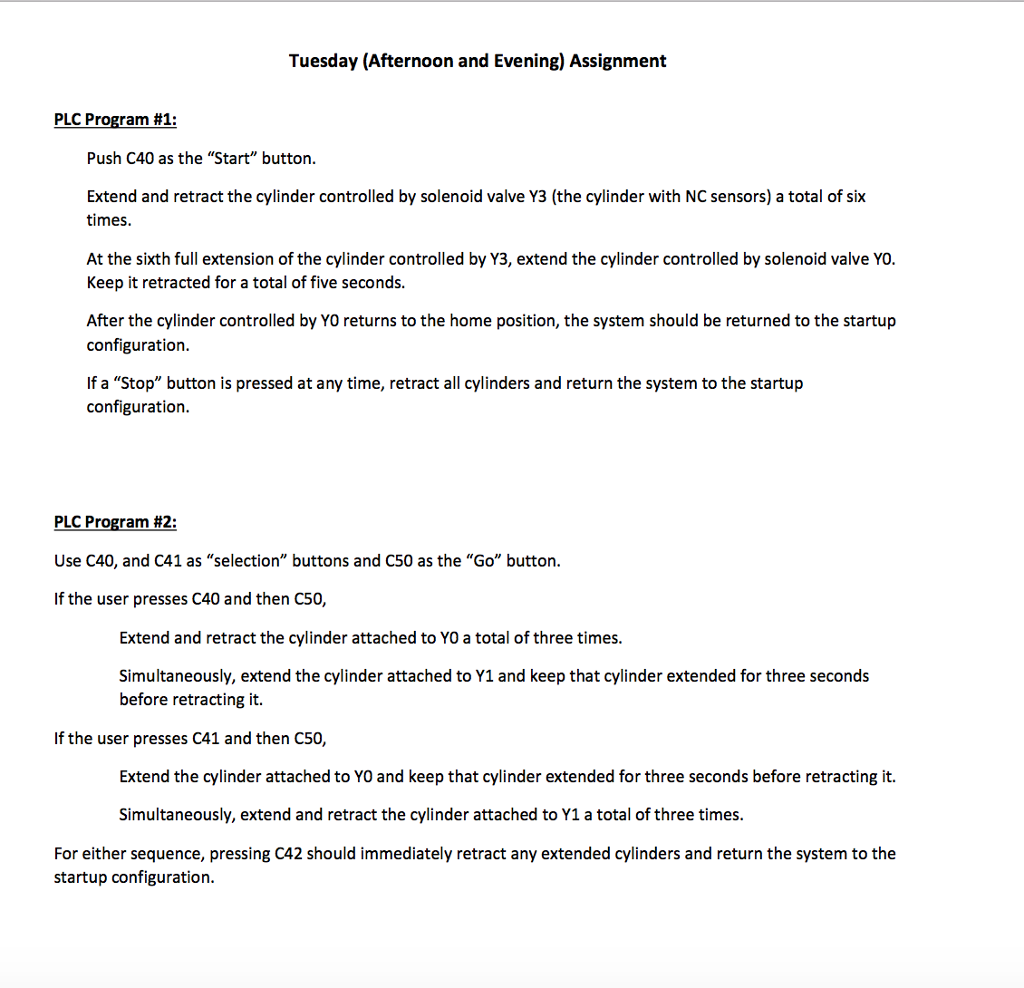 Solved Tuesday (Afternoon and Evening) Assignment PLC | Chegg.com