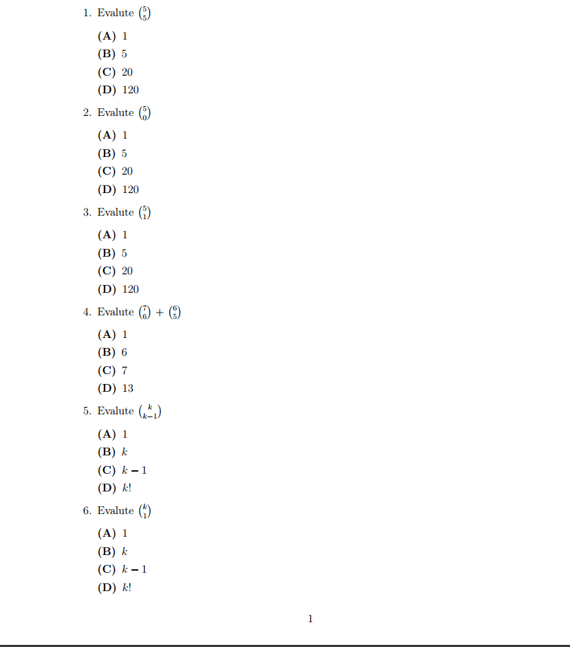 Solved 1. Evalute (D) (A) (B) 5 (C) 20 (D) 120 2. Evalute | Chegg.com Solved 1. Evalute (D) (A) (B) 5 (C) 20 (D) 120 2. Evalute | Chegg.com