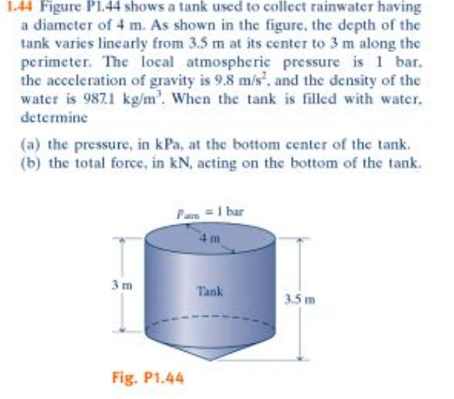 Solved Figure P1.44 shows a tank used to collect rainwater | Chegg.com