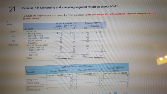 Solved 21 Exercise 7-11 Computing and analyzing segment | Chegg.com