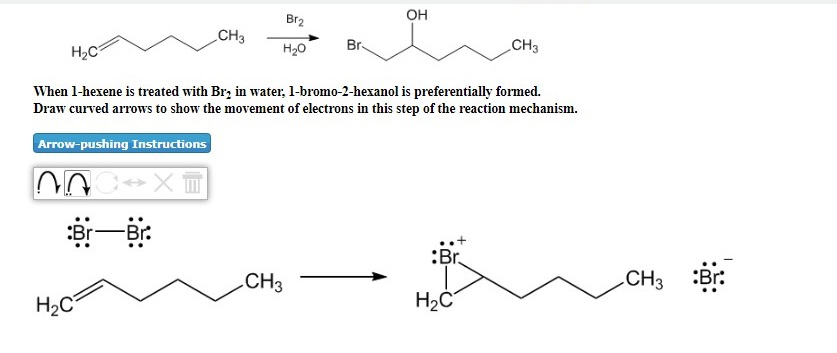 Solved Br2 OH H20 CH3 When 1-hexene is treated with Br2 in | Chegg.com