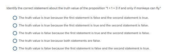 Solved Identify the correct statement about the truth value | Chegg.com