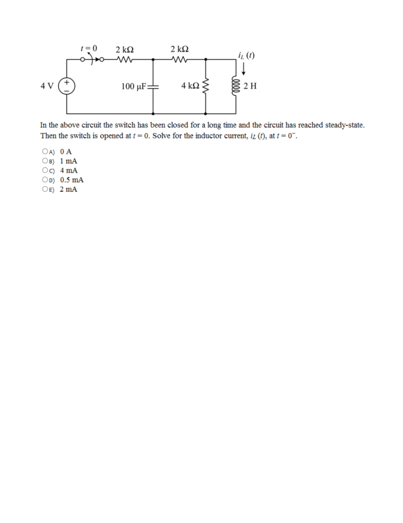Solved In the above circuit the switch has been closed for a | Chegg.com