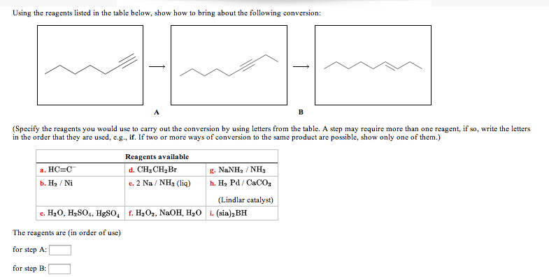 Solved Using the reagents listed in the table below, show | Chegg.com