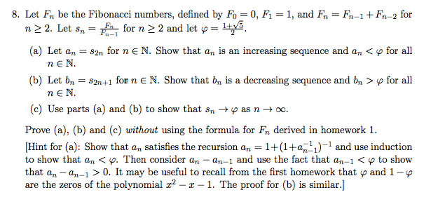 8. Let Fn be the Fibonacci numbers, defined by F0 = | Chegg.com