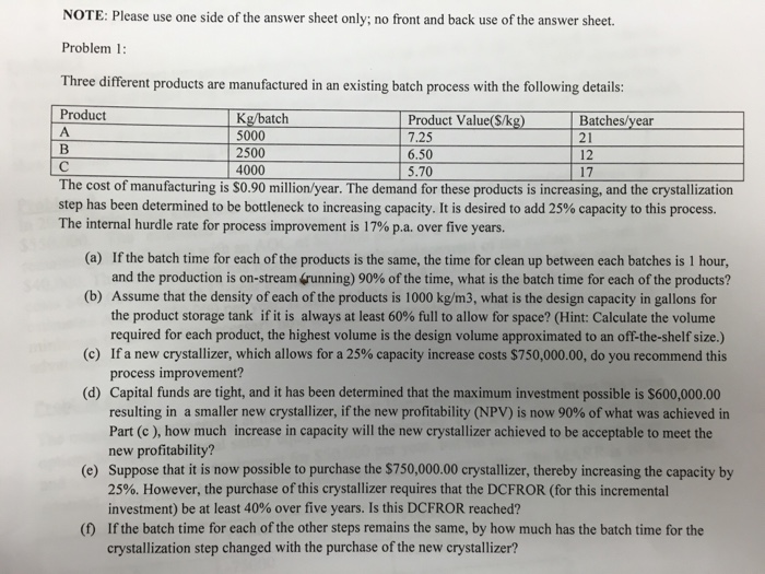 Three different products are manufactored in an | Chegg.com