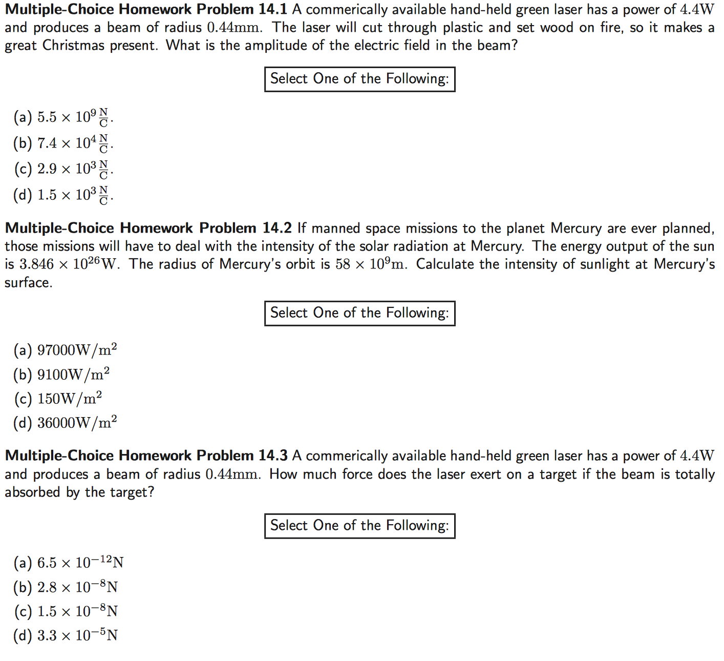 Solved Multiple-Choice Homework Problem 14.1 A commercially | Chegg.com