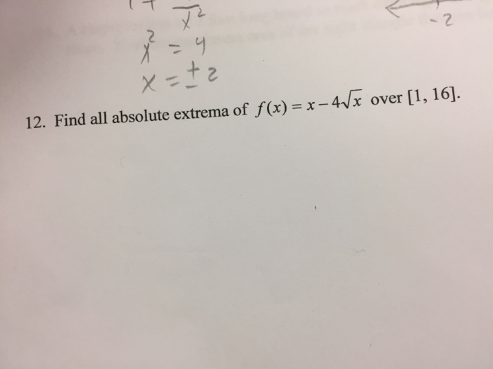 Solved Find all absolute extrema of f(x) = x - 4 Squareroot | Chegg.com