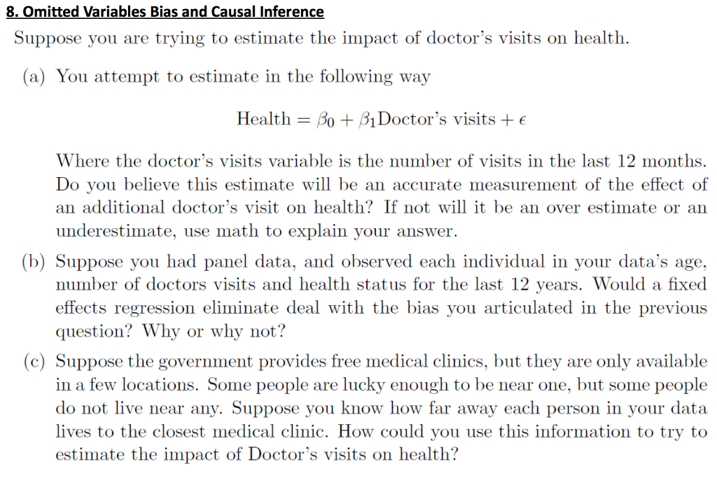 Solved 8. Omitted Variables Bias and Causal Inference | Chegg.com