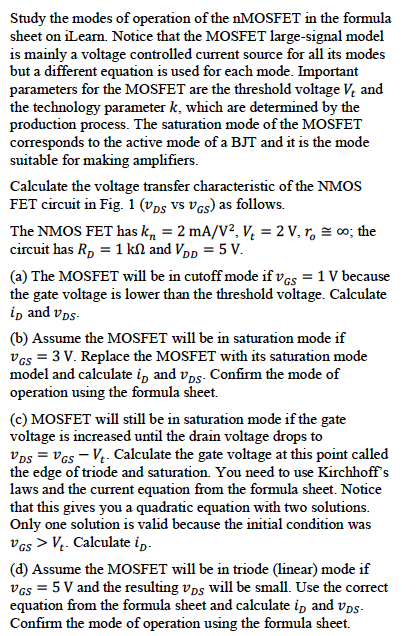 Solved Study the modes of operation of the nMOSFET in the | Chegg.com