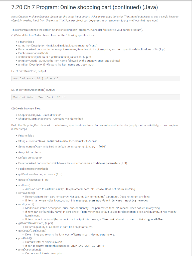 Solved 7.20 Ch 7 Program: Online shopping cart (continued) | Chegg.com