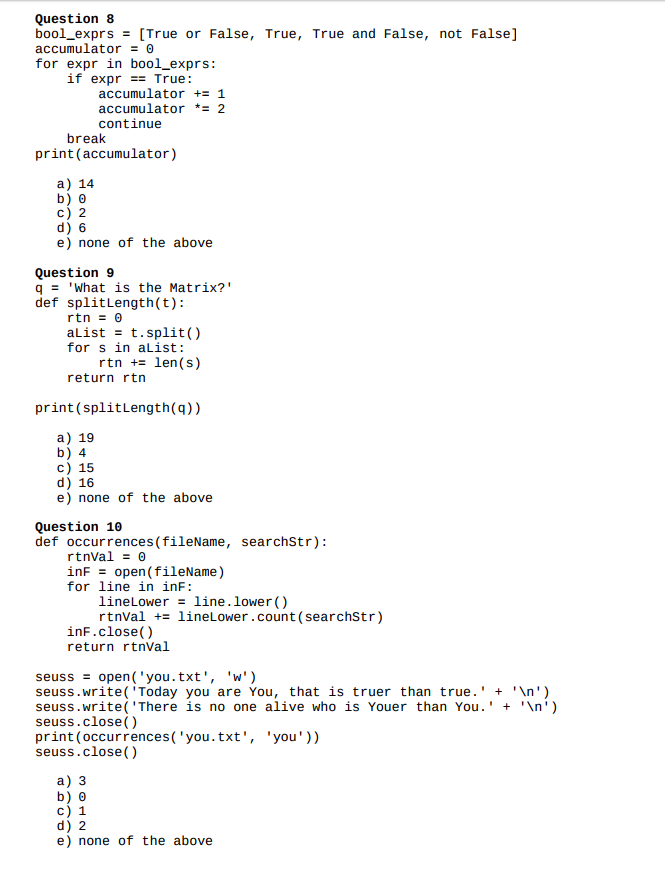Solved Question 8 bool_exprs[True or False, True, True and | Chegg.com