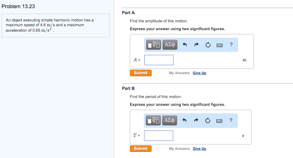 Solved An object executing simple harmonic motion has a | Chegg.com
