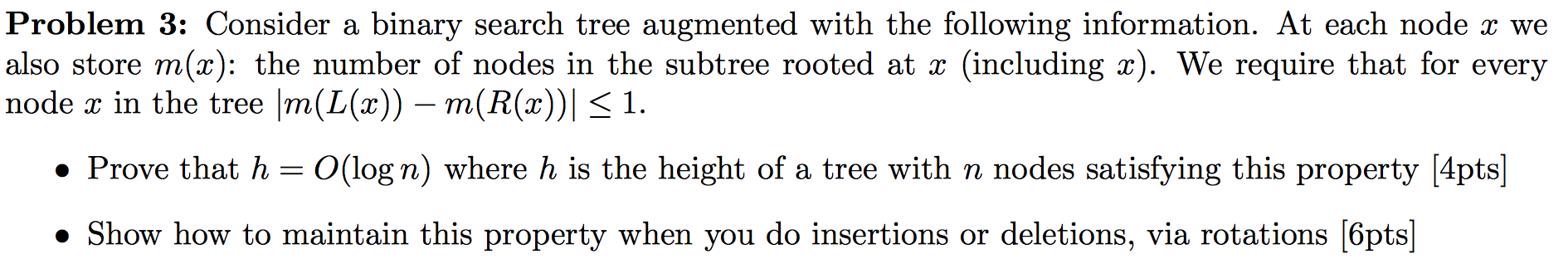 Consider a binary search tree augmented with the | Chegg.com