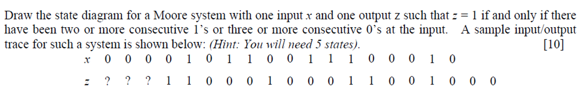Solved: Draw State Diagram For A Moore System (HINT: USE 5... | Chegg.com