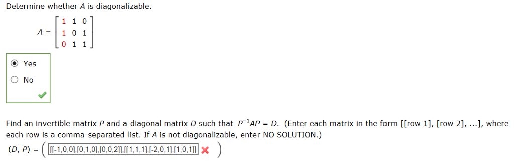 Solved Determine whether A is diagonalizable. A = [1 1 0 1 | Chegg.com