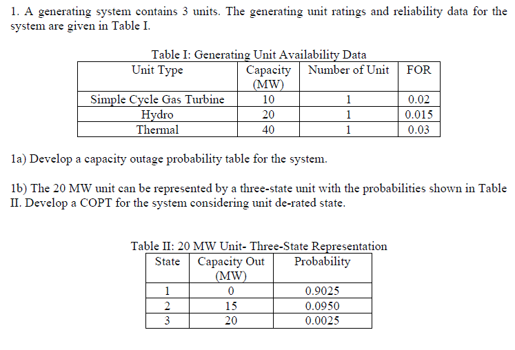 A generating system contains 3 units. The generating | Chegg.com