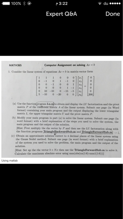 Solved Consider the linear system of equations Ax = b in | Chegg.com