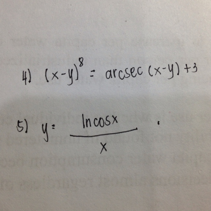 Solved x Y 8 Arcsec x Y 3 Y Ln Cos X x Chegg