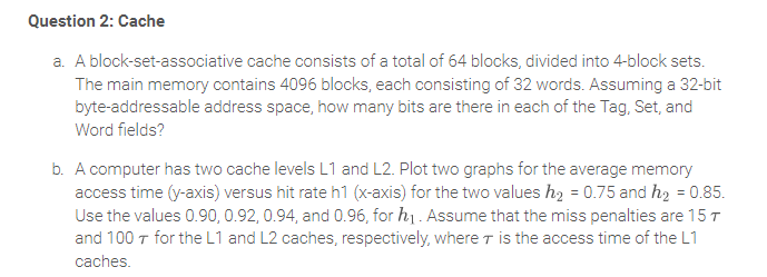 Solved Question 2: Cache A block-set-associative cache | Chegg.com