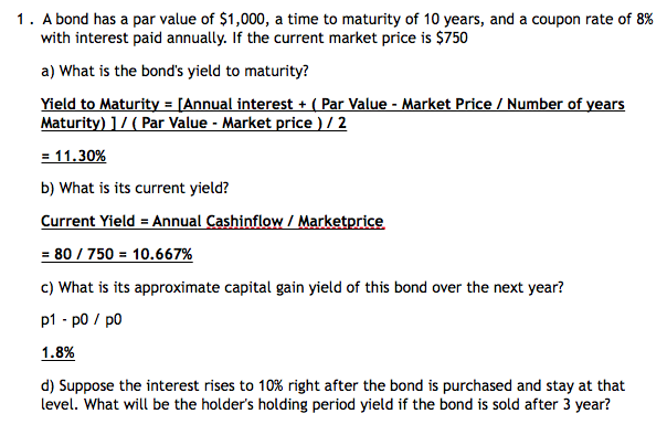 Solved A bond has a par value of $1,000, a time to maturity | Chegg.com