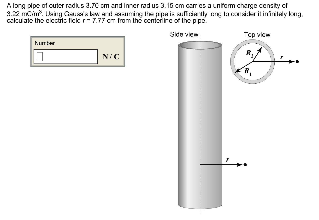 Solved A long pipe of outer radius 3.70cm and inner radius | Chegg.com