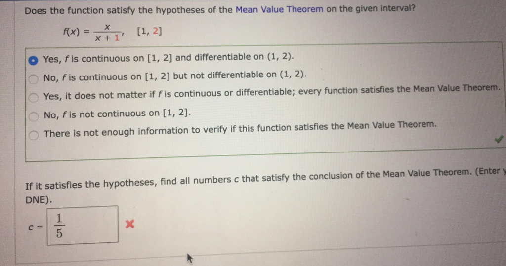 Solved Does the function satisfy the hypotheses of the Mean | Chegg.com