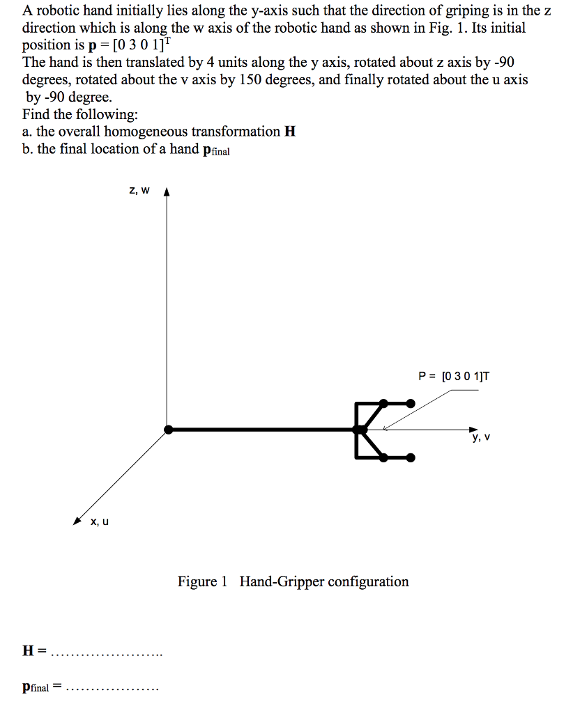 Solved A robotic hand initially lies along the y-axis such | Chegg.com