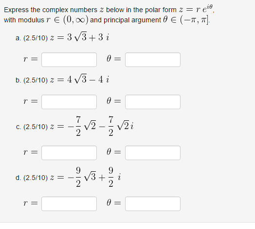Solved Express the complex numbers z below in the polar form | Chegg.com