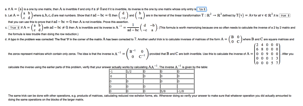 Solved a. If A = (a) is a one by one matrix, then A is | Chegg.com