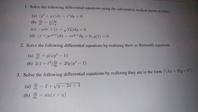 Solved 1. Solve the following differential equations using | Chegg.com