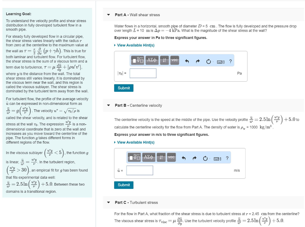 Solved Learning Goal Part A Wall shear stress To understand | Chegg.com
