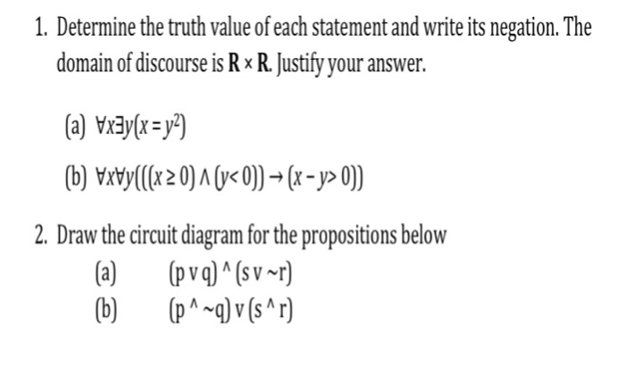 Solved Determine The Truth Value Of Each Statement And Write